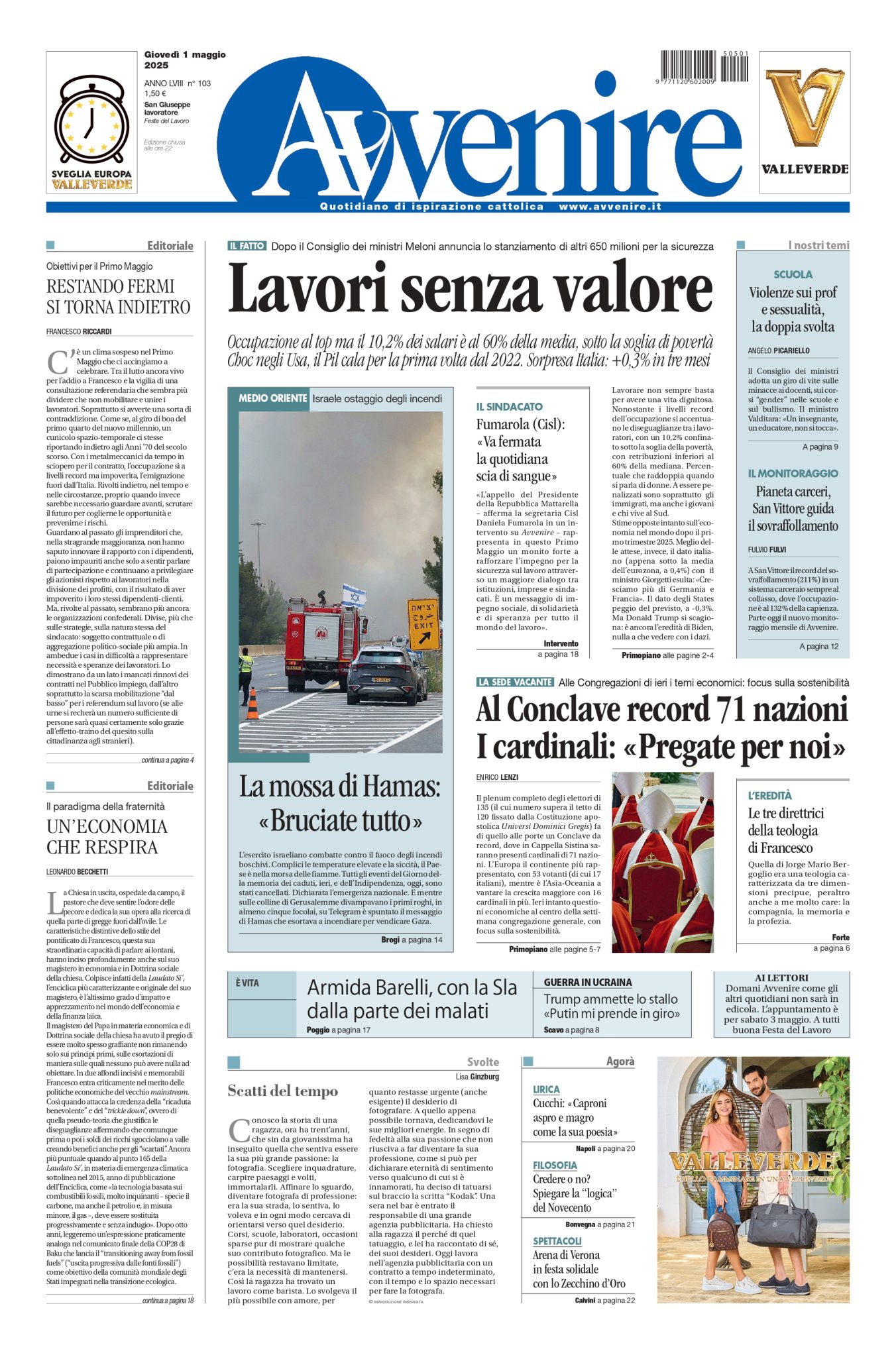 "AVVENIRE" * 01/05/2025 - «PRIMA PAGINA GIORNALE (SCARICA GRATIS PDF ...