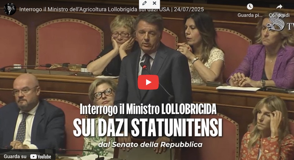 SEN. RENZI (TELEGRAM) * «IL MIO INTERVENUTO IN AULA, HO INTERROGATO IL MINISTRO LOLLOBRIGIDA PER ...