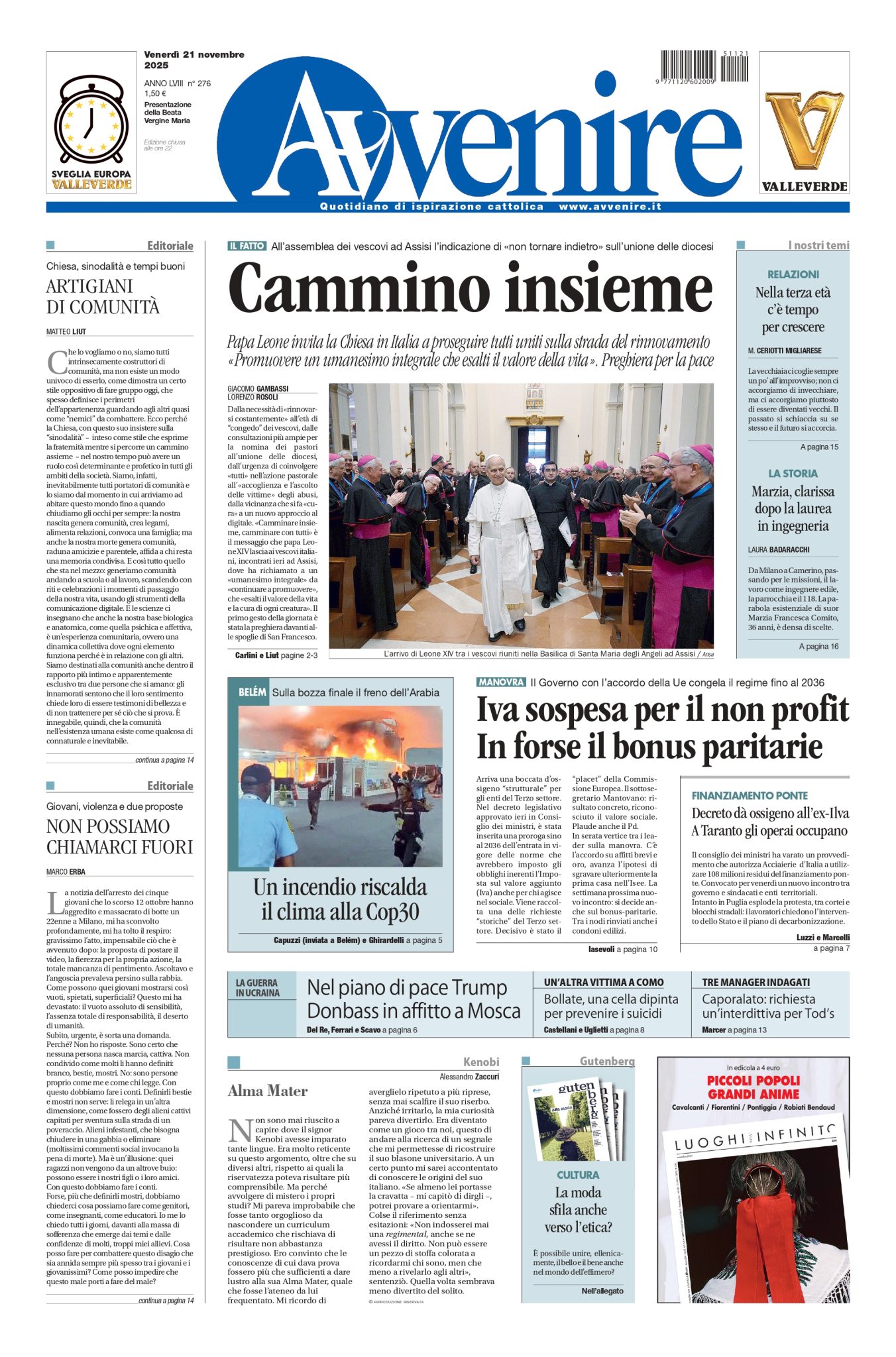 "AVVENIRE" * 21/11/2025 - «PRIMA PAGINA GIORNALE (SCARICA GRATIS PDF) / EDICOLA OGGI / RASSEGNA ...