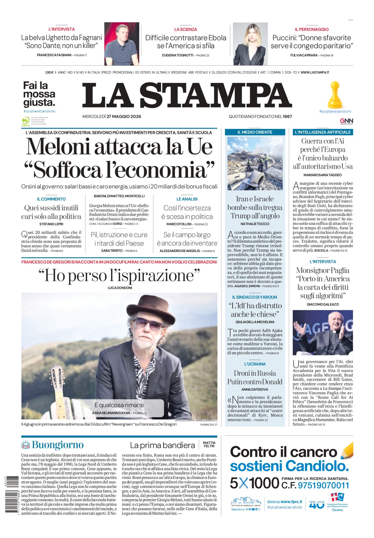"LA STAMPA" * 27/05/2026 - «PRIMA PAGINA GIORNALE (SCARICA GRATIS PDF ...