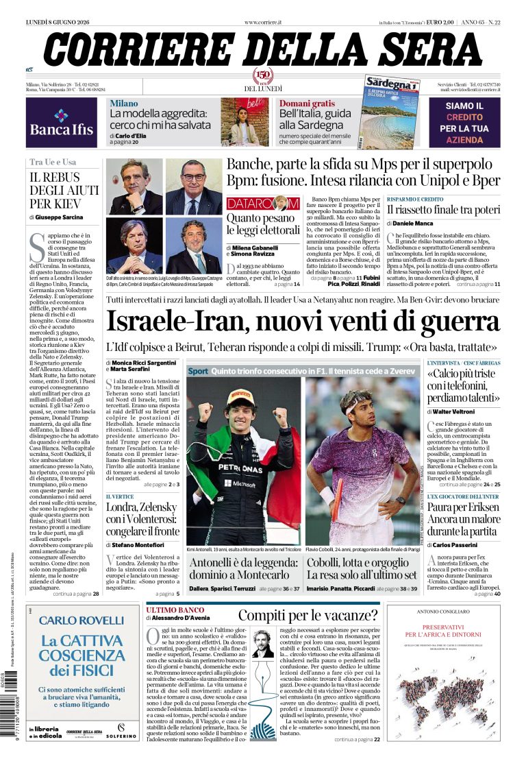 “CORRIERE DELLA SERA” * 08/06/2026 «PRIMA PAGINA (SCARICA GRATIS PDF ...