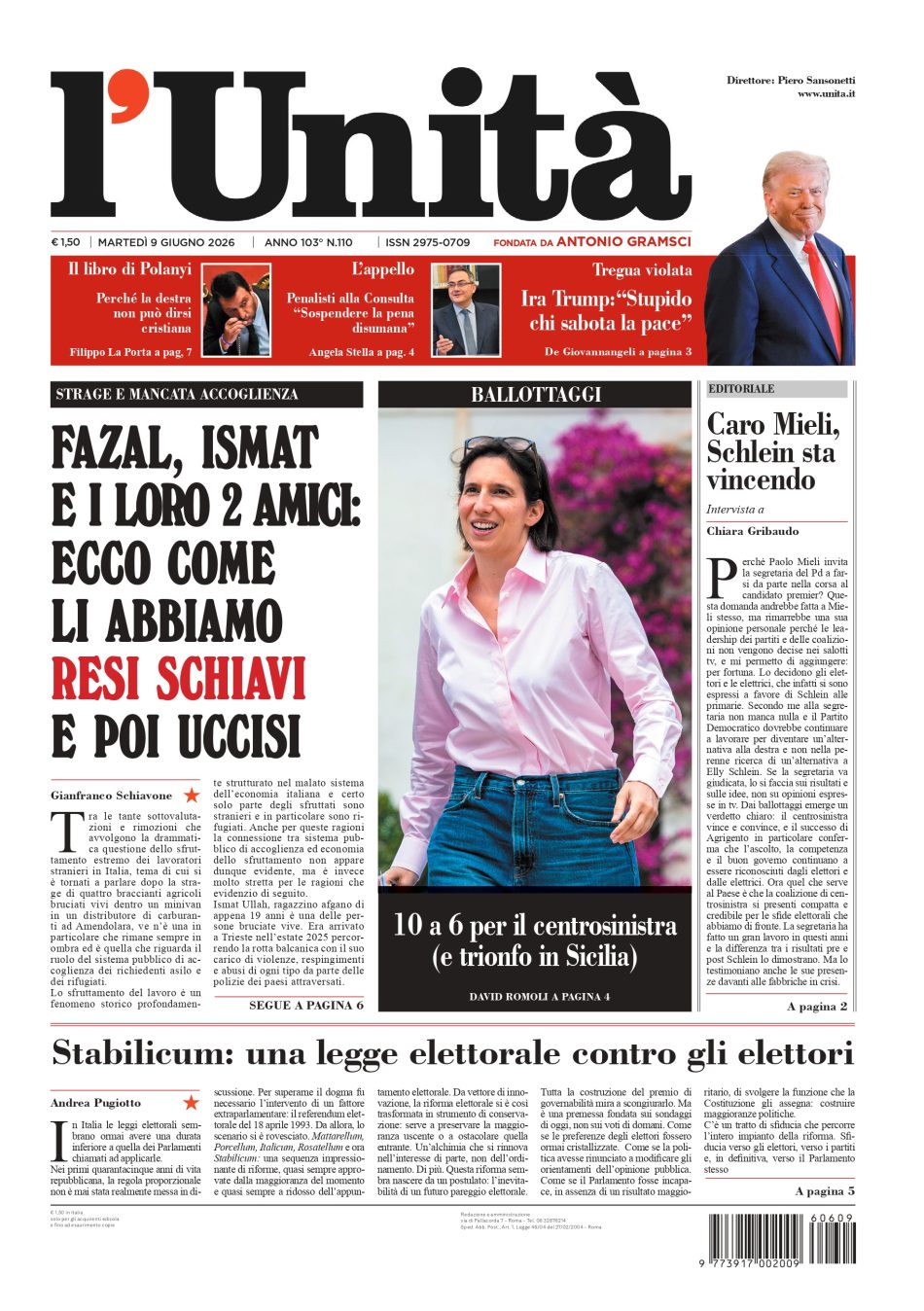 "L'UNITÀ" * 08/06/2026 «PRIMA PAGINA (SCARICA GRATIS PDF) / EDICOLA ...