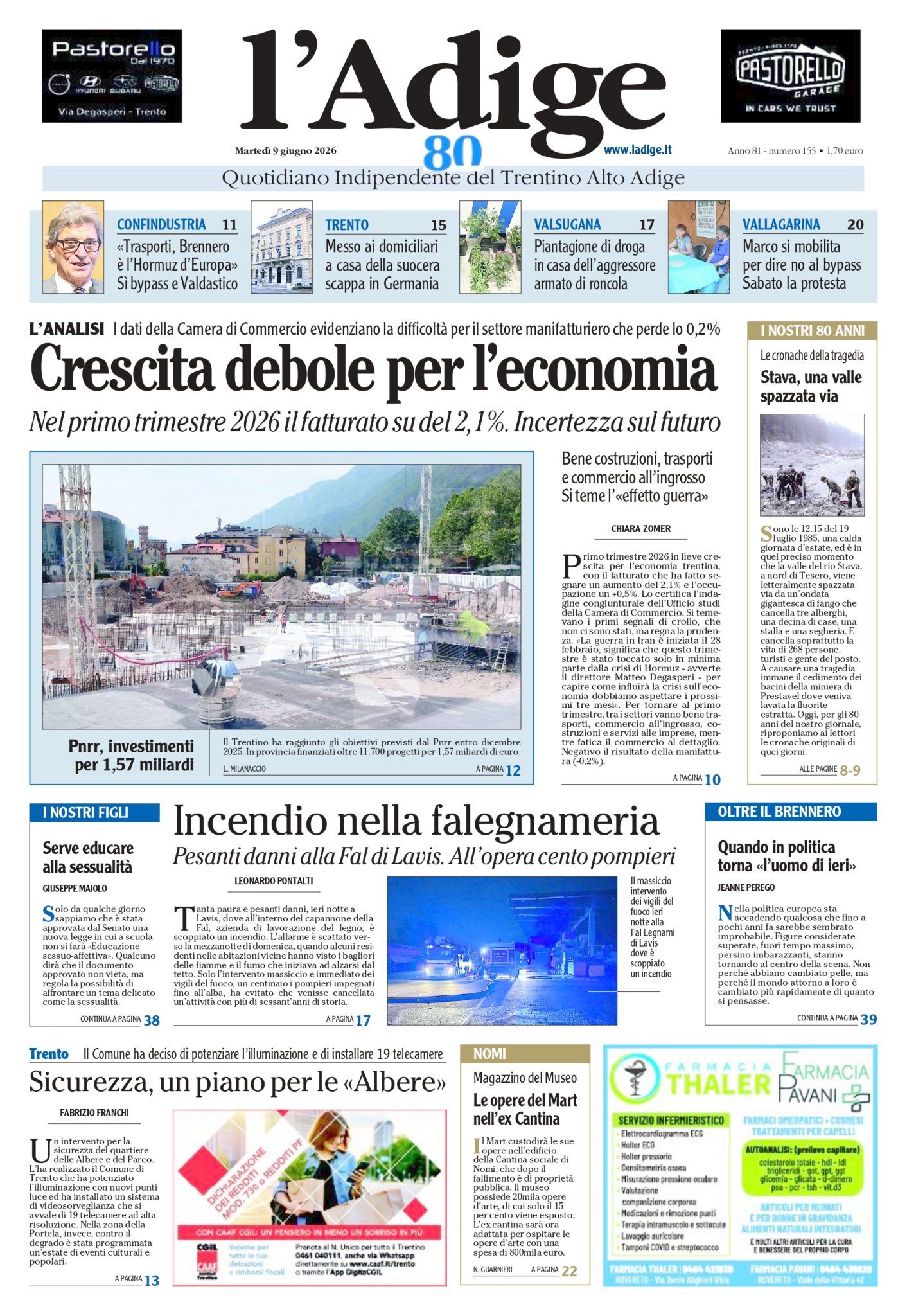 "L'ADIGE" * 09/06/2026 - «PRIMA PAGINA (SCARICA GRATIS PDF) / EDICOLA ...