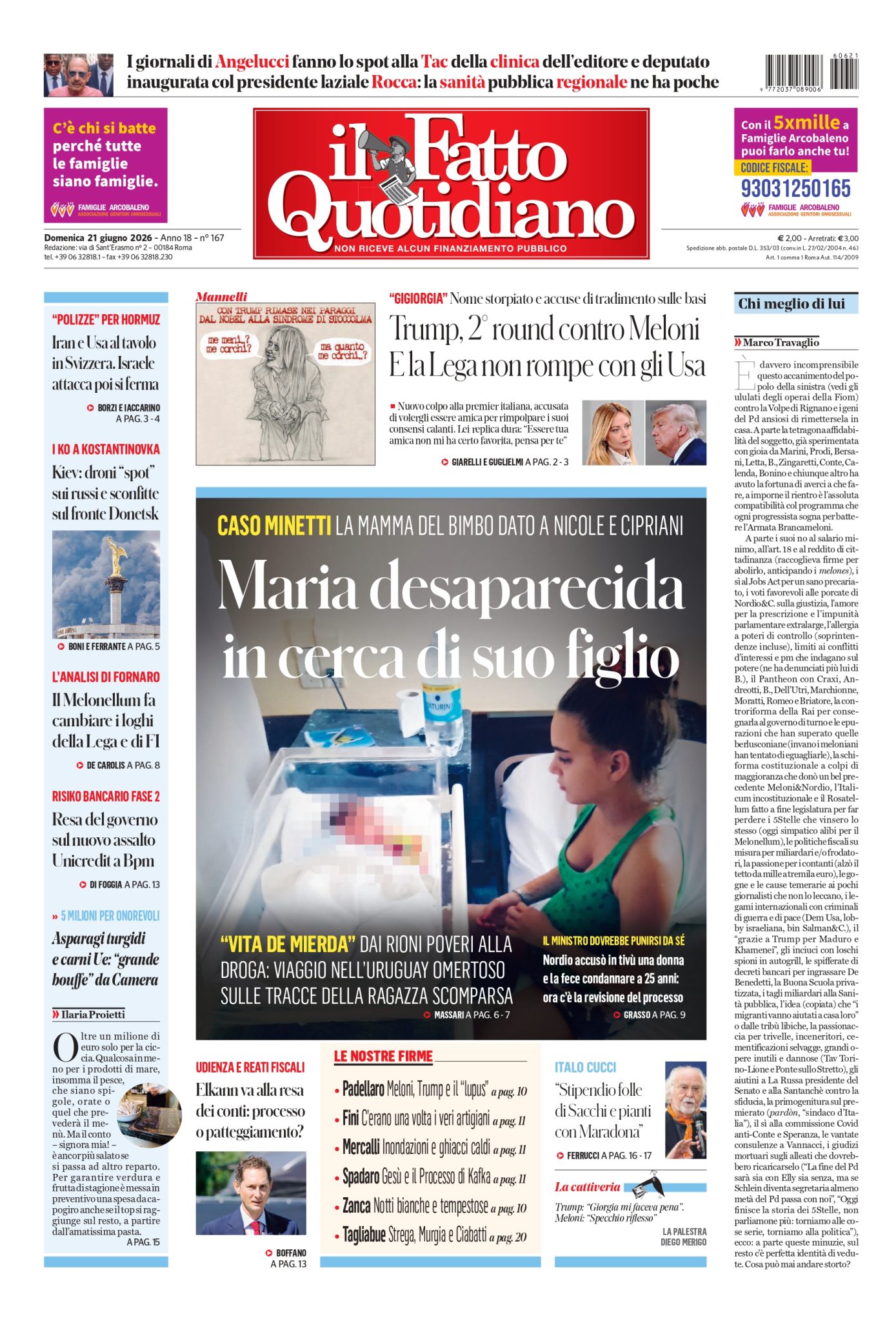 "IL FATTO QUOTIDIANO" * 21/06/2026 «PRIMA PAGINA (SCARICA GRATIS PDF ...
