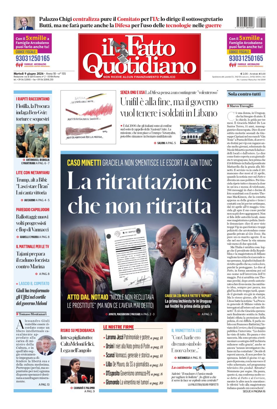 "IL FATTO QUOTIDIANO" * 09/06/2026 «PRIMA PAGINA (SCARICA GRATIS PDF ...