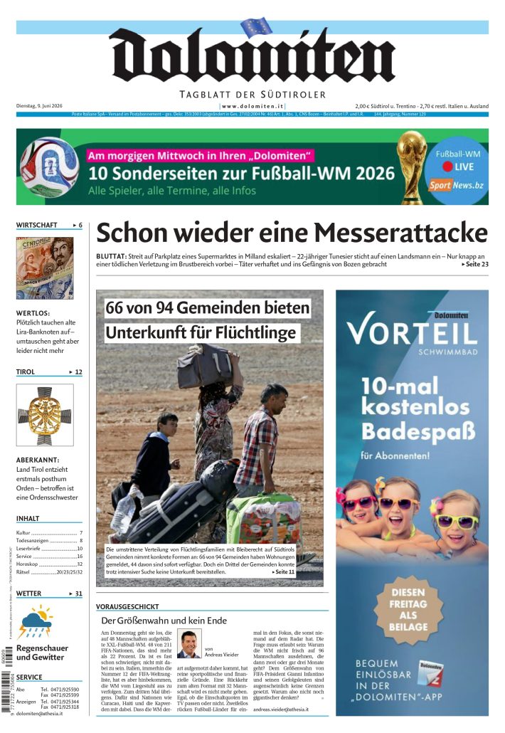 "DOLOMITEN" * 09/06/2026 «TITELSEITE ZEITUNG (PDF KOSTENLOS ...