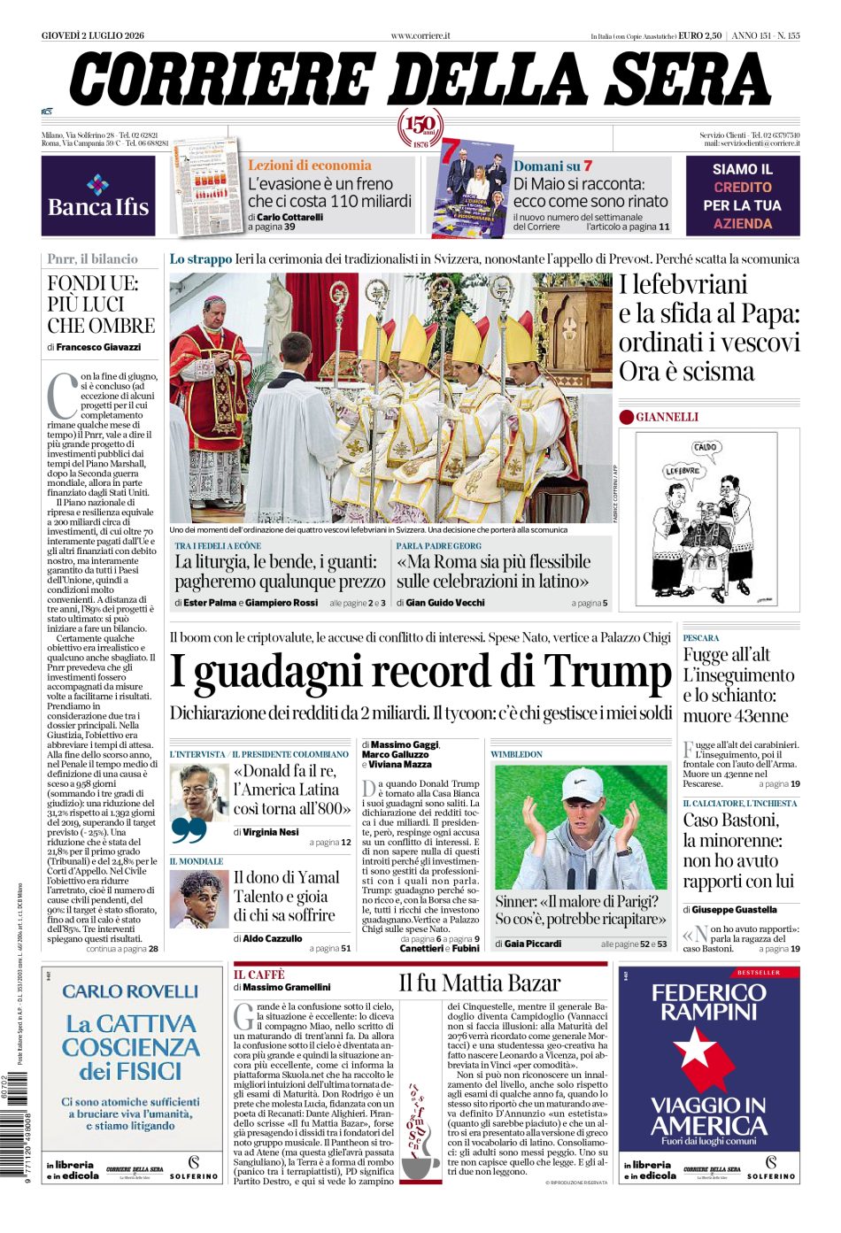 “CORRIERE DELLA SERA” * 02/07/2026 «PRIMA PAGINA (SCARICA GRATIS PDF ...